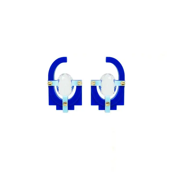 GISSA BICALHO Handmade Acrylic Earring With Oval Cut Stone - Blue