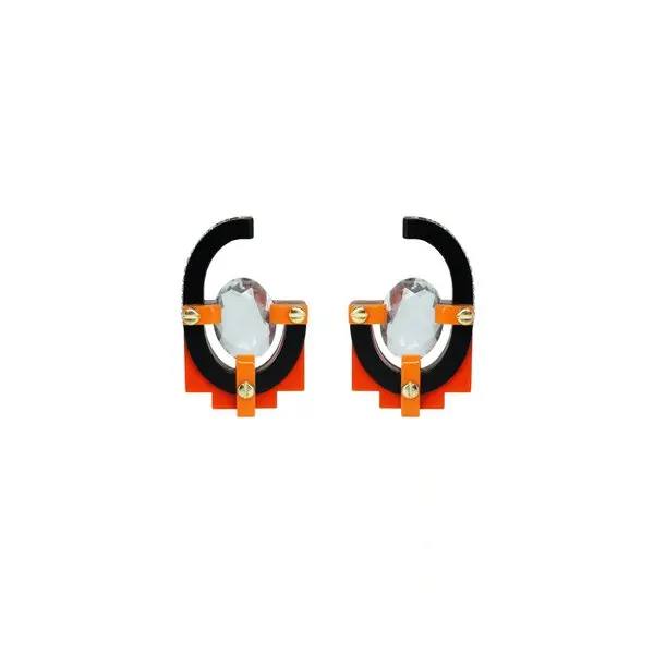 GISSA BICALHO Handmade Acrylic Earring With Oval Cut Stone - Orange