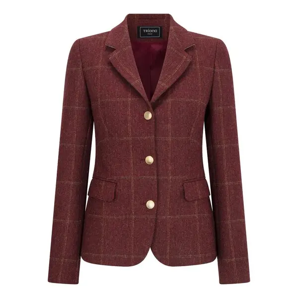 TRIONA Purple / Red Wine & Gold Windowpane Orla Double Vent Tweed Jacket - Purple/red