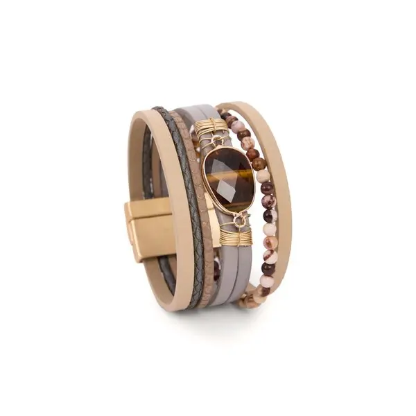 Saachi Hollis Beaded Leather Bracelet - Brown