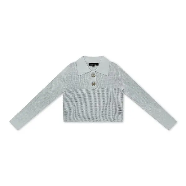 ROCH PEREL Blue / Silver Blue Knit Crystal Top - Blue/silver