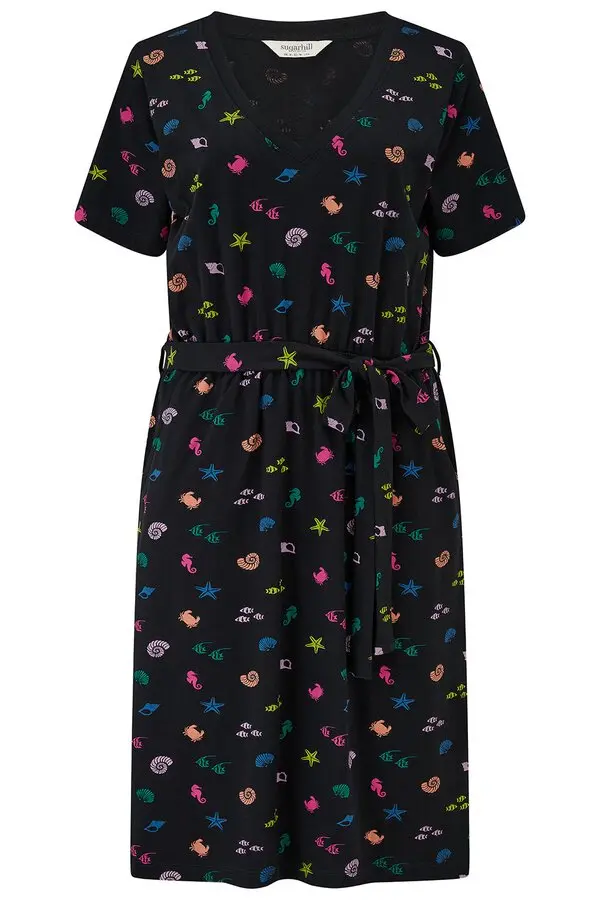 SUGARHILL BRIGHTON Joelle V-neck Jersey Mini Dress Multi, Underwater Rainbow - Black