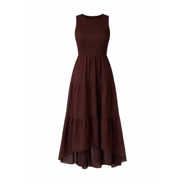 GIRL IN MIND Calla Shirred Top Tiered Midi Dress - Brown