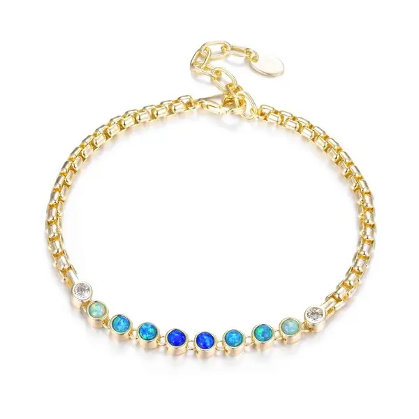 KAMARIA Bezel Ombre Opal Bracelet With Box Chain - Blue