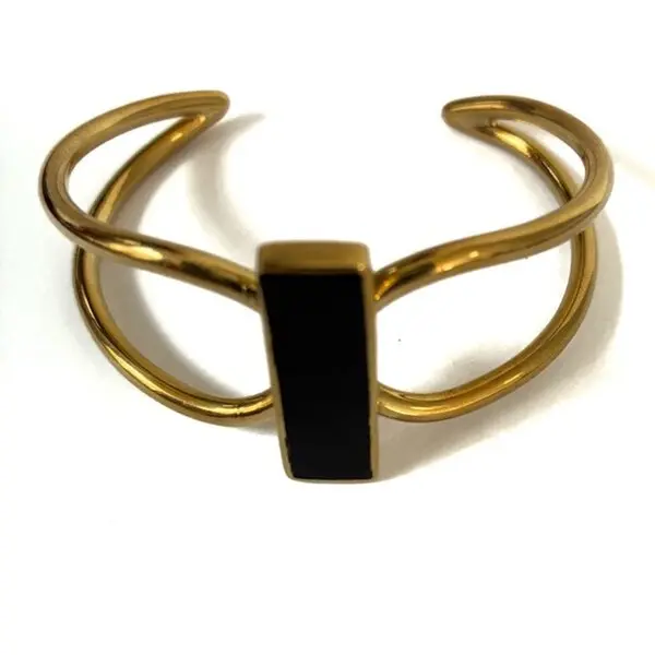 LALA SALAMA Black / Gold Sanaa Narrow Black Cuff - Black/gold