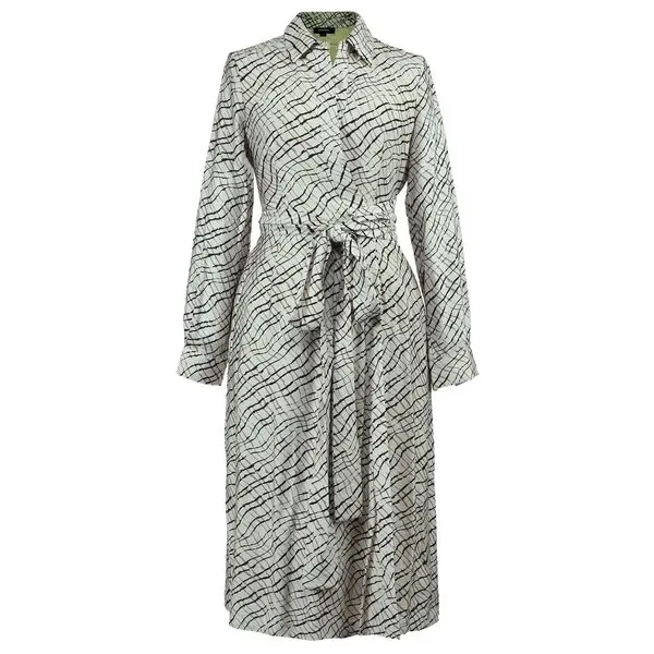 SMART AND JOY Italian Collar Wrap Belt Printed Dress Brow And Beige - Brown