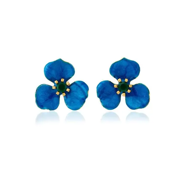 MILOU JEWELRY Petal Flower Earrings With Zirconia - Blue