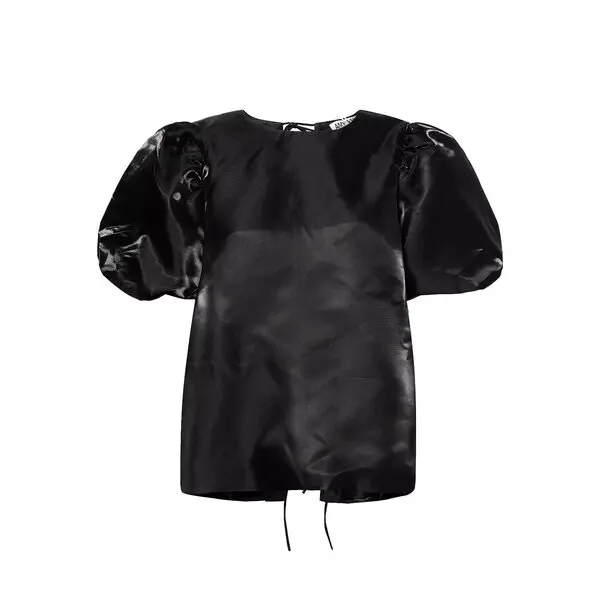 AMY LYNN Aurelia Puffball High Shine Satin Tie Top - Black