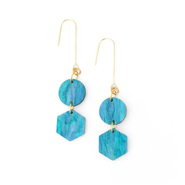 BY CHAVELLI Belle Geometric Dangly Earrings In Mediterranean - Blue