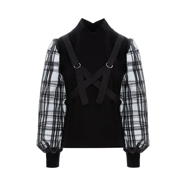 LARISA DRAGNA Blouse With Sheer Sleeves And Harness Detail - Black