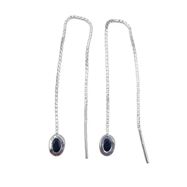 AMY DELSON JEWELRY Black / Silver Thelma Black Onyx Sterling Silver Threader Earrings - Black/silver