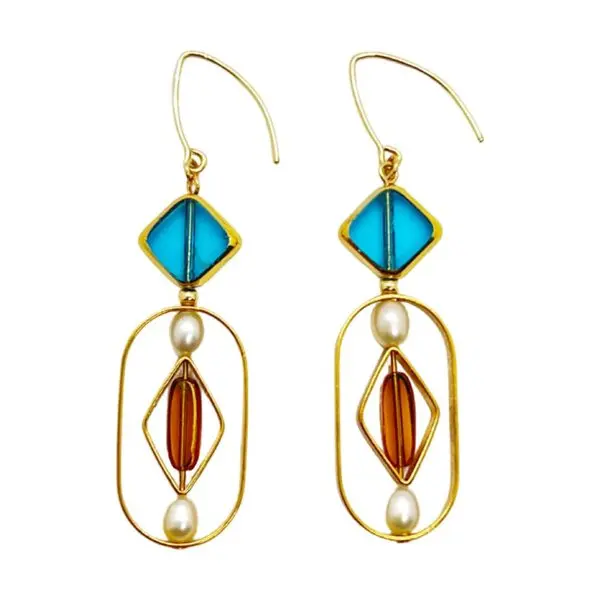 ARACHELI STUDIO Diamond Shape X Pearl Geometric Earrings - Blue