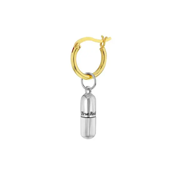 TRUE ROCKS Sterling Silver Pill On Plated Huggie Hoop Earring - Gold