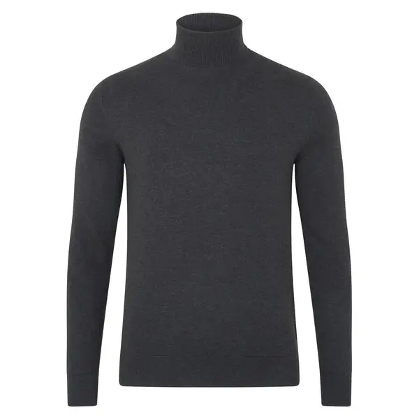 PAUL JAMES KNITWEAR Ultra Fine Cotton Atwod Roll Neck Jumper Anthracite - Brown