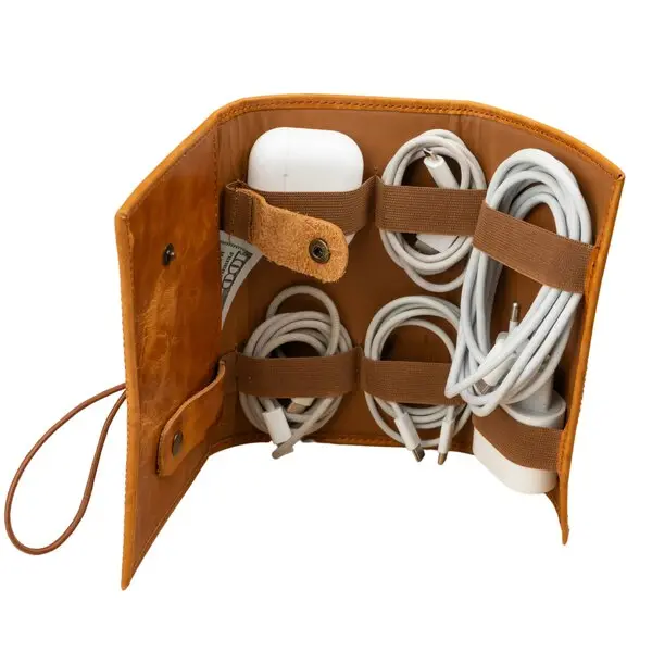 LEATHERE Leather Travel Tech Organizer Riverside - Brown