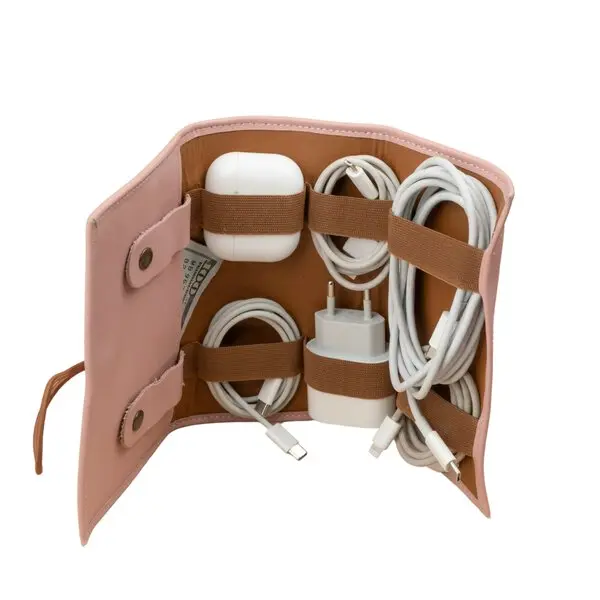 LEATHERE Leather Travel Tech Organizer Riverside - Pink
