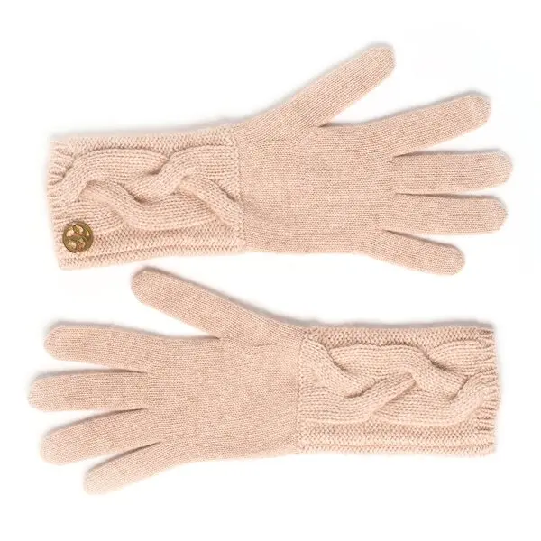 BEL CASHMERE Neutrals Cable Knitted Cashmere Gloves - Beige