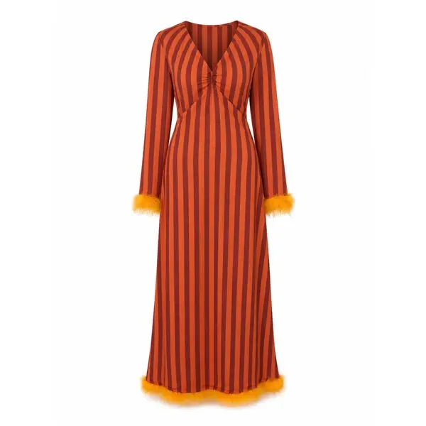 Carmen Says Colombina & Orange Striped Long Occasion Dress - Red