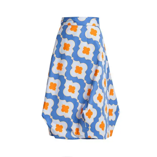 BIANCA POPP Blue / Orange Wrapped Skirt In Blue Print Cotton - Blue/orange