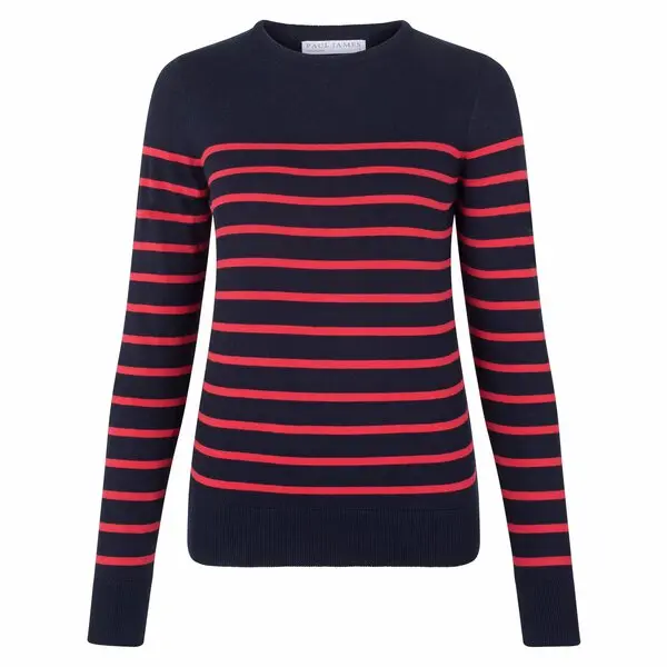 PAUL JAMES KNITWEAR Ultra Fine Cotton Tavia Breton Crew Neck Jumper Na - Red