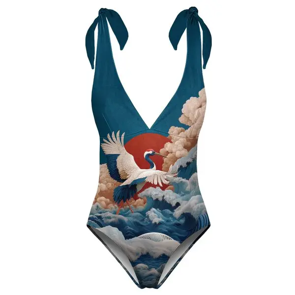 ALOHA FROM DEER Elegant Waves One Piece Swimsuit - Blue/white/red