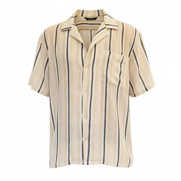 ORIGIN OF HEARTS Neutrals Senai Striped Cotton Resort Shirt - Black