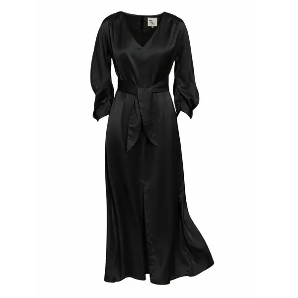 JULIA ALLERT Satin Ankle-length Dress With Belt - Black