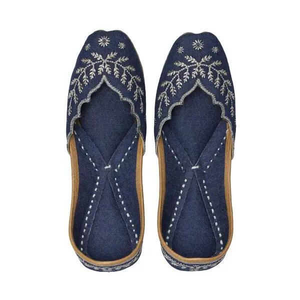 PODE Taj Handmade Denim Juttis Shoes - Blue
