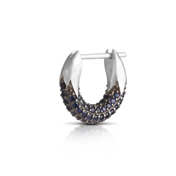 KASUN LONDON Sapphire Eclipse Huggie Hoop Earrings - Silver