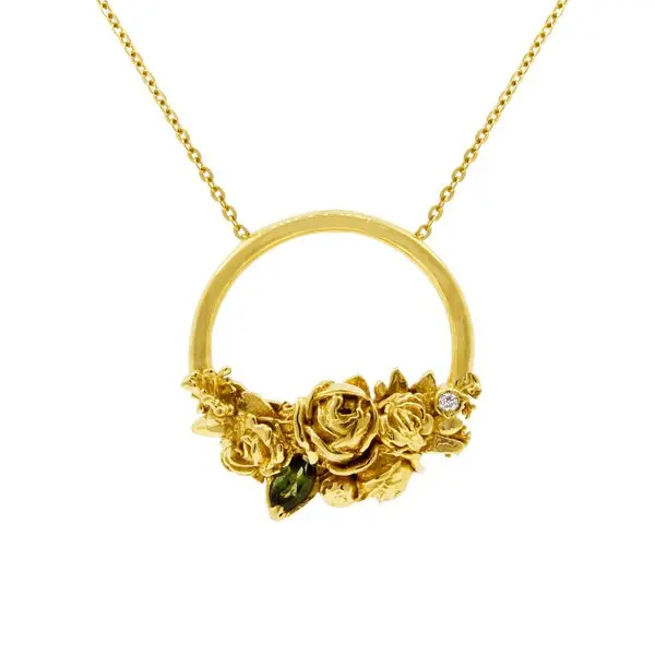 LEE RENEE Rose Halo Diamond & Tourmaline Necklace - Gold