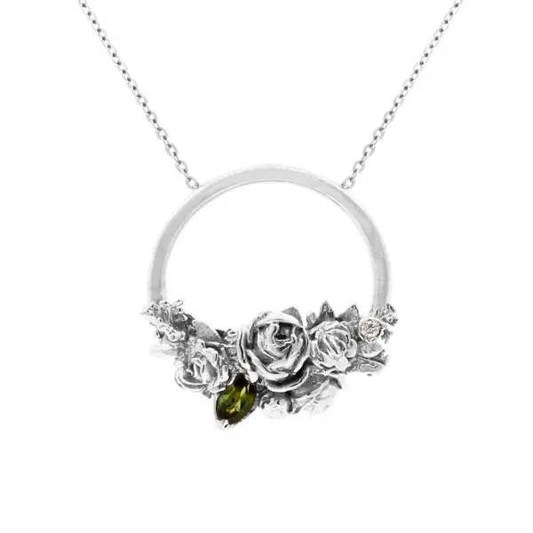 LEE RENEE Rose Halo Diamond & Tourmaline Necklace - Silver