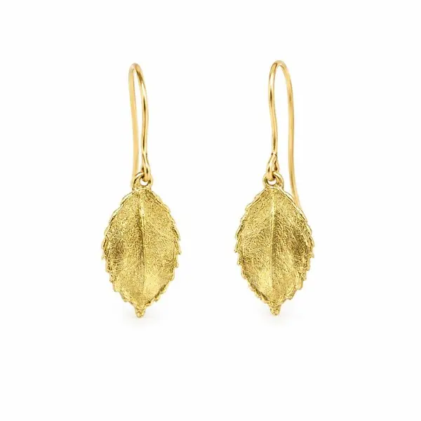 MOTHER NATURE JEWELRY Rose Leaf Dangles, Handmade Minimalist Earrings Nature Jewelry, Sterling Silver - Gold