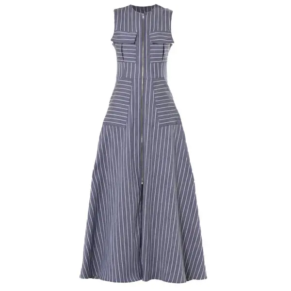 METAMORPHOZA Long Denim Striped Dress In Dark - Blue