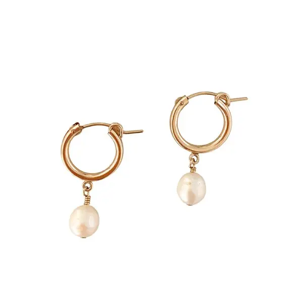 HERSELF COLLECTIONS Gold / White Jane Pearl Hoop Earrings - Gold/white