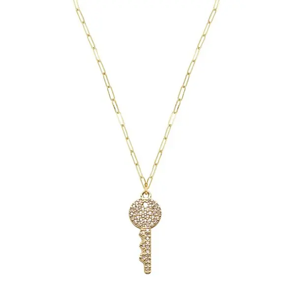 ADRIANA PAPPAS DESIGNS Crystal Key Necklace - Gold