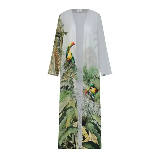 DHARA SHETH, DUBAI Wild Wings Bird In The Jungle Long Kimono Green & Multicolor - Grey/green