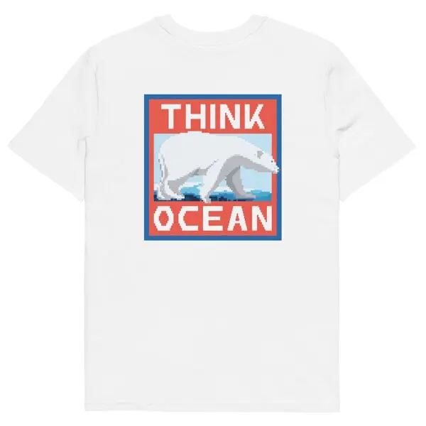 ANCHOR & CREW Think Ocean Polar Bear Pixel Art Organic Cotton T-shirt - White