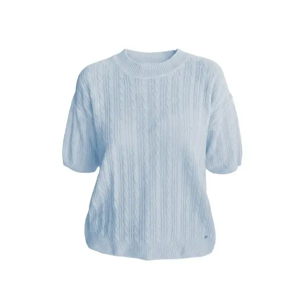 TIRILLM Kelly Lace Knitted Cashmere Short Sleeved Pullover, Pale - Blue
