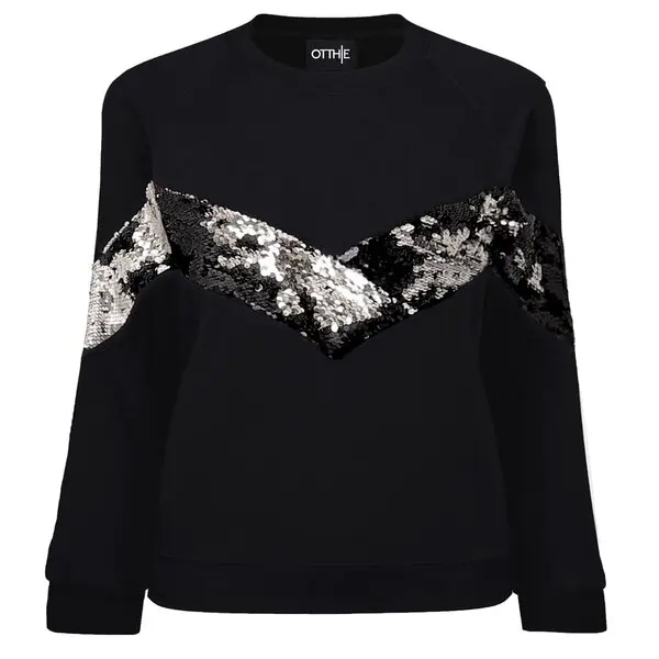 OTTHIE Black / Silver Elegant X-mas Sweatshirt With Sequins Silver - Black/silver