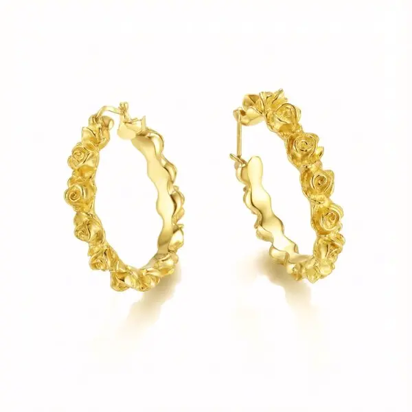 UNALOE Plated Rose Hoop Earrings – Floral Statet Hoops – Handmade Italian Jewelry - Gold
