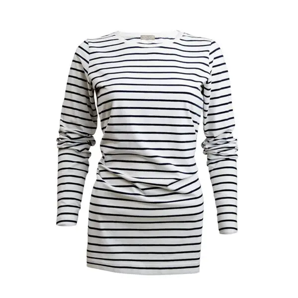 COVE White / Blue Long Length Cotton White & Navy Stripe Tee - White/blue