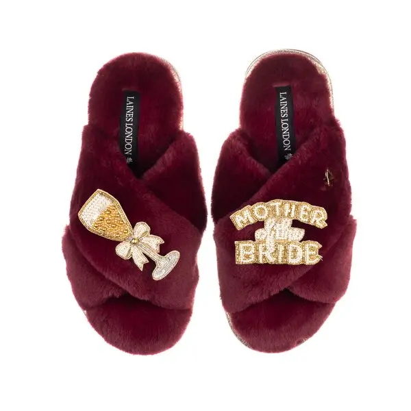 LAINES LONDON Classic Laines Slippers With Mother Of The Bride Brooches Burgundy - Red
