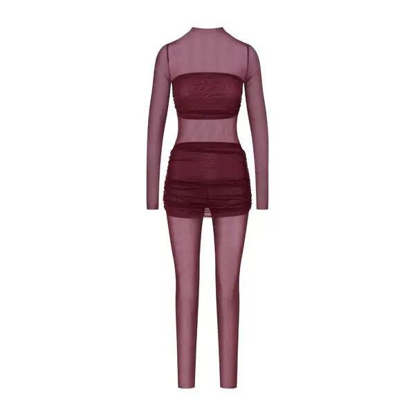 PROMEES Ambra Burgundy Mesh Jumpsuit - Red