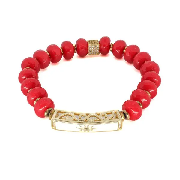 EBRU JEWELRY Gold / White / Red New Beginning Red Energy Evil Eye Beaded Bracelet Red - Gold/white/red