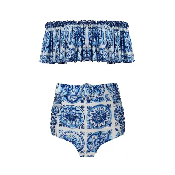 NUR KARAATA Helianthus Bleu Blanc Bikini Set
