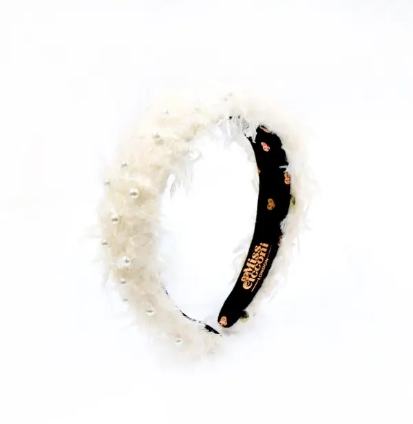 MISS CICCONI Neutrals / Grace Best Bridal Hair Accessory Vogue- Headband Ivory Feathers Pearls - White
