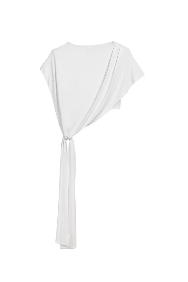 NOCTURNE Asymmetric Tie-front Crop Top - White