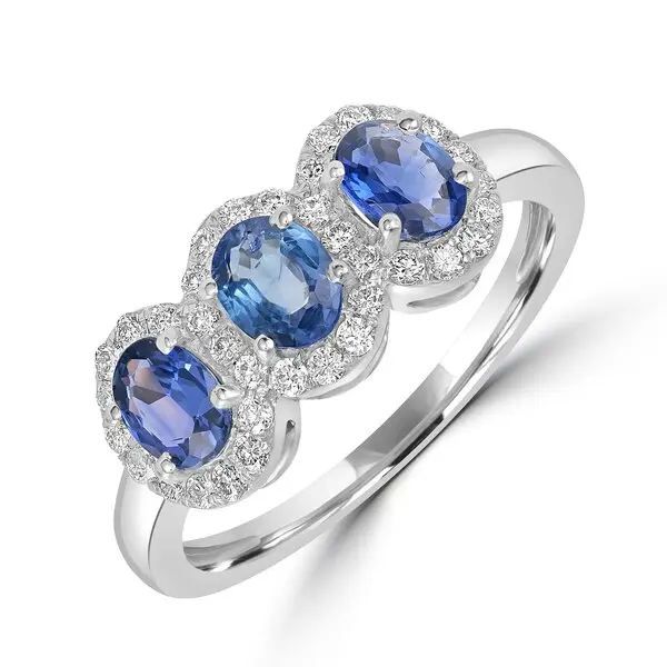 ARTISAN White / Blue Three-stone Blue Sapphire And Diamond Ring In 18k White Gold - White/blue