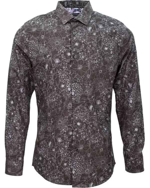 LORDS OF HARLECH Nigel Outline Floral Shirt - Black