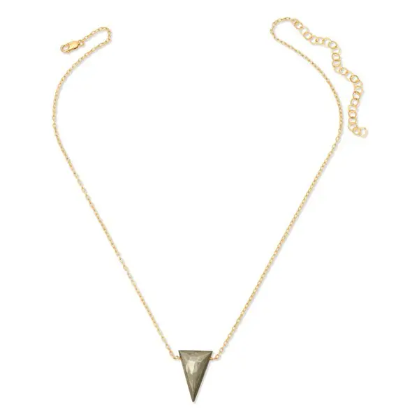 HEATHER HAWKINS True Love Waits Elongated Triangle Semi-precious Gemstone Necklace Pyrite Filled - Gold